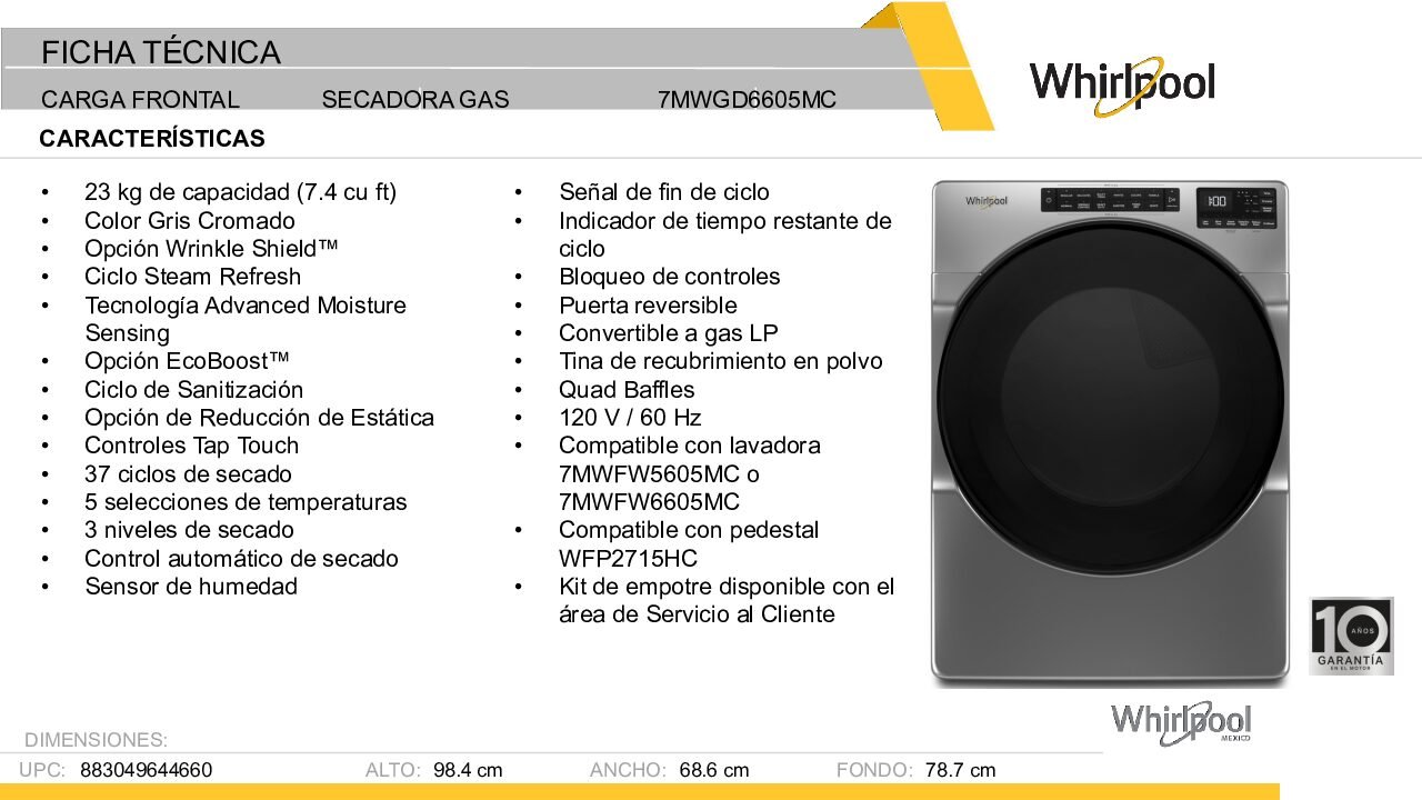 Secadora Gas Natural Carga Frontal 23 kg AutoDry Gris - Tienda Innovar