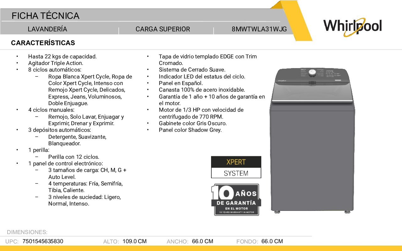 Lavadora Whirlpool 24kg Agitador Gris - Tienda Innovar